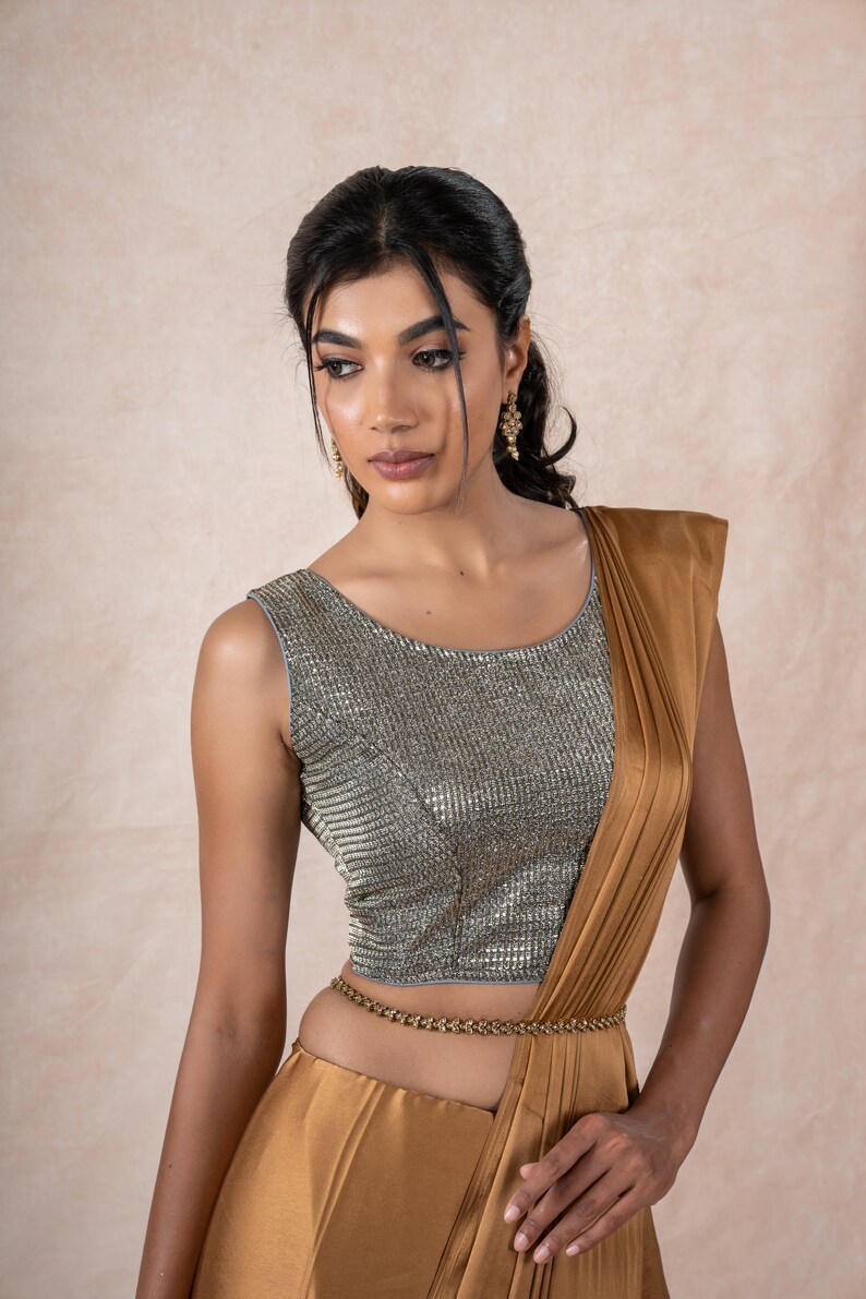 Copper Brown Satin Silk Saree: Lightweight Partywear Saree - Etsy