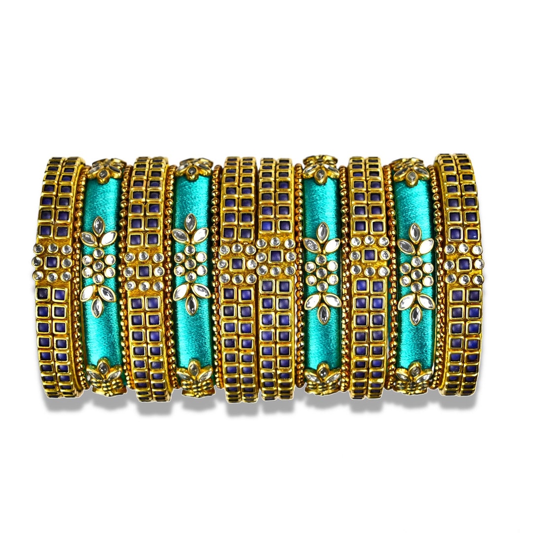 Blue Silk Thread Bangles Set Kundan Stone Silk Thread Bangles ...
