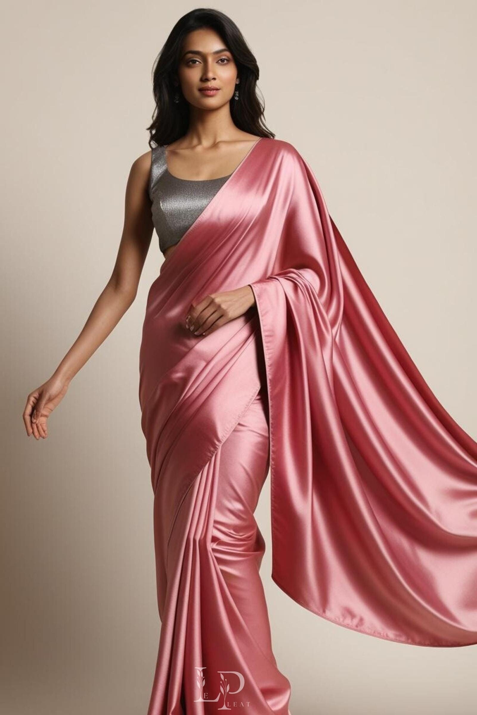 Mauve Pink Satin Saree Fancy Sarees Satin Silk Lightweight Satin Sarees ...