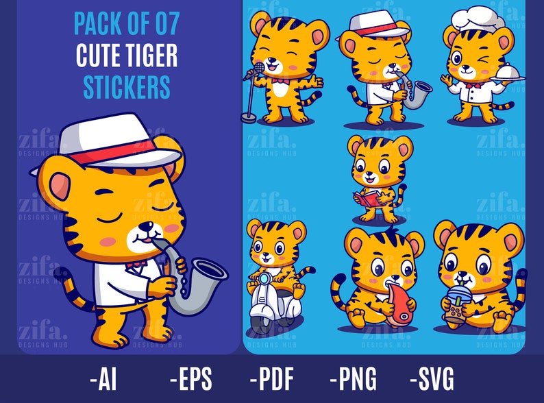 Tiger Stickers, Tiger Stickers SVG Bundle, Tiger Svg, Tiger Printable ...