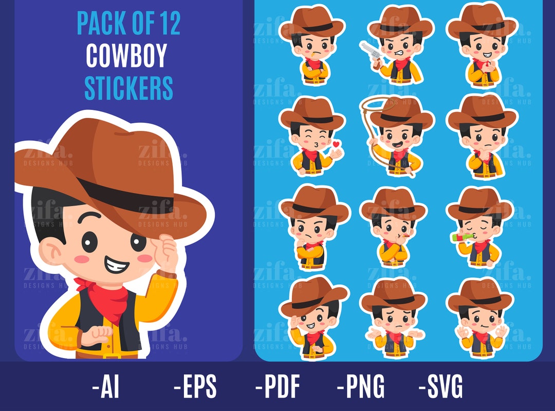 Cowboy Stickers SVG Bundle, Cowboy Svg, Cowboy Printable Stickers, Cute ...
