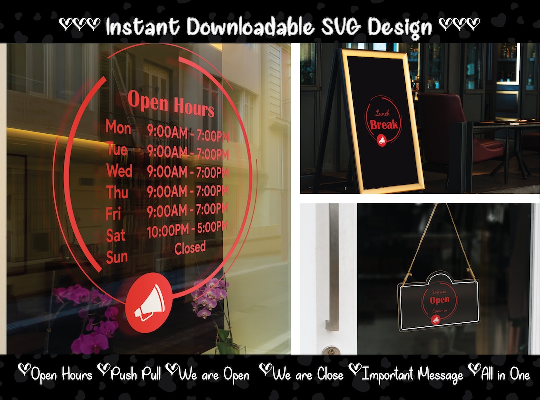 Business Hours Svg Png, We Are Open, We Are Close, Door Push Pull Sign ...