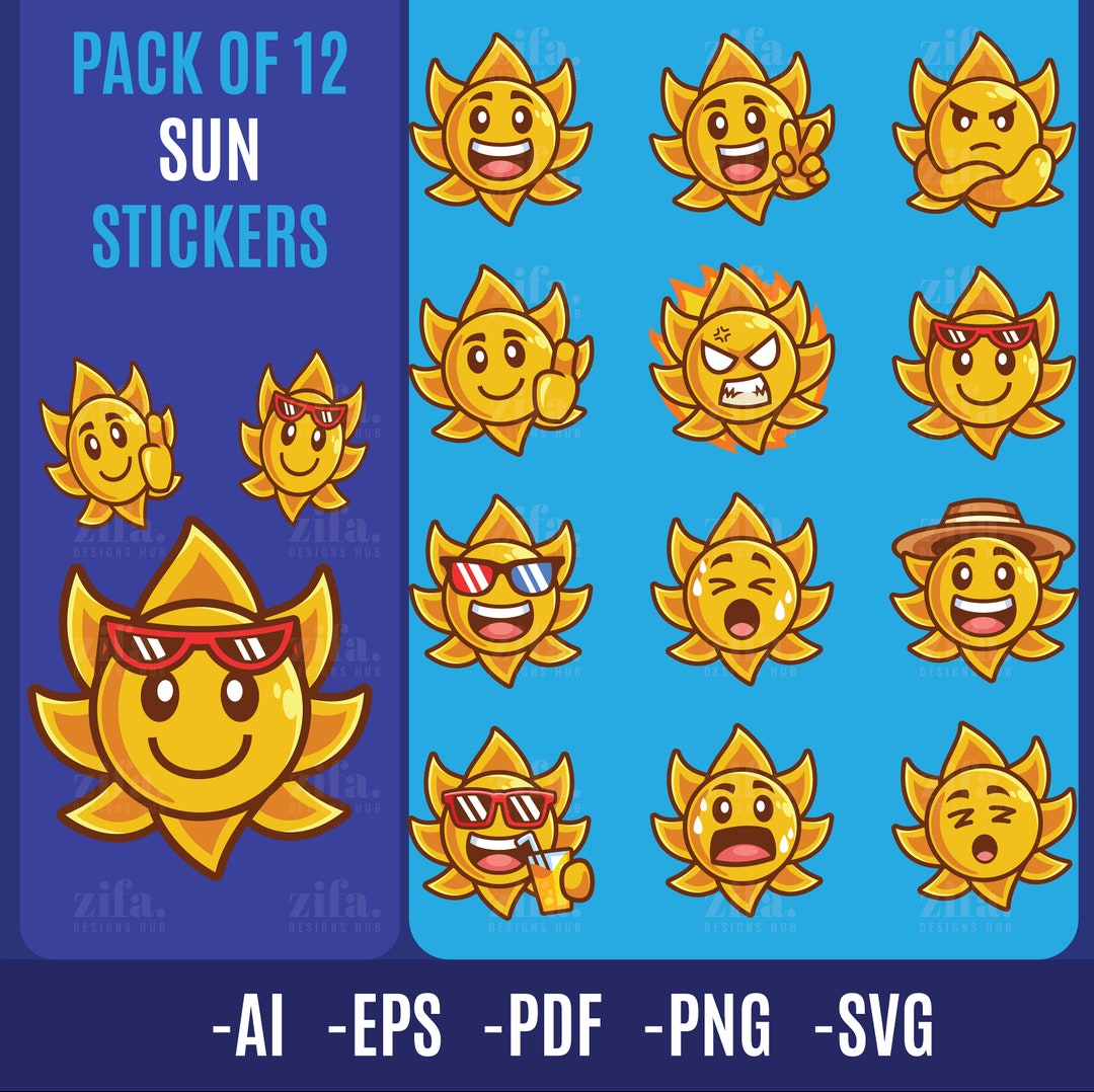 Sun Stickers Sun Stickers Svg Bundle Sun Svg Sun Printable Stickers Cute Stickers Sun