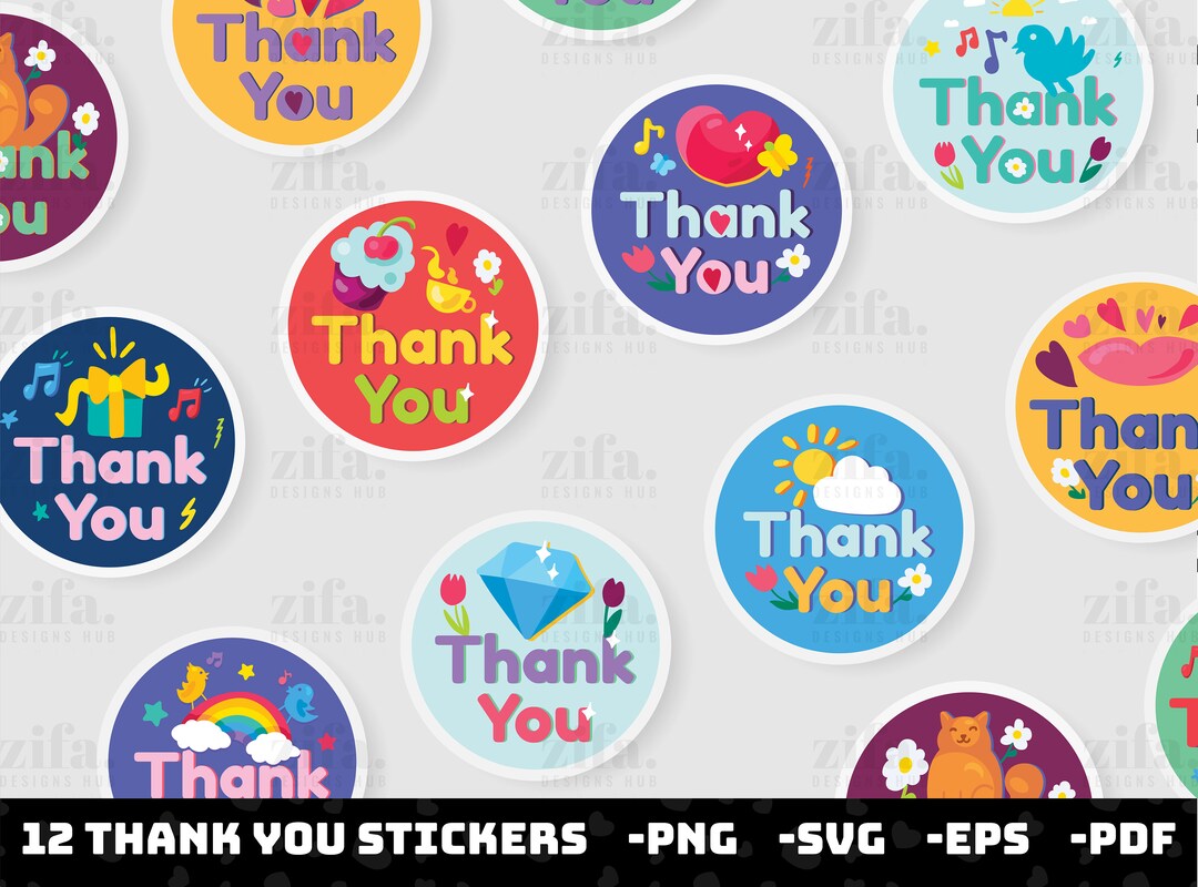 Thank You Stickers SVG PNG Bundle, Thank You Svg, Digital Thank You ...
