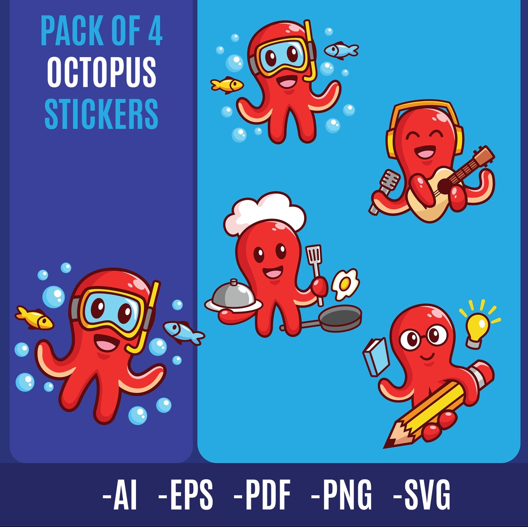 Octopus Stickers Octopus Stickers SVG Bundle Octopus Svg - Etsy