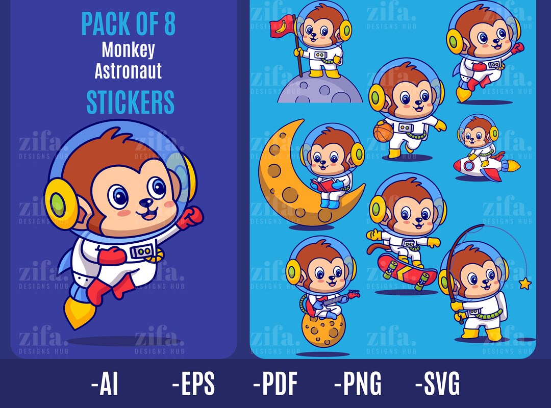 Monkey Astronaut SVG, Monkey Astronaut Stickers SVG , Monkey Stickers ...