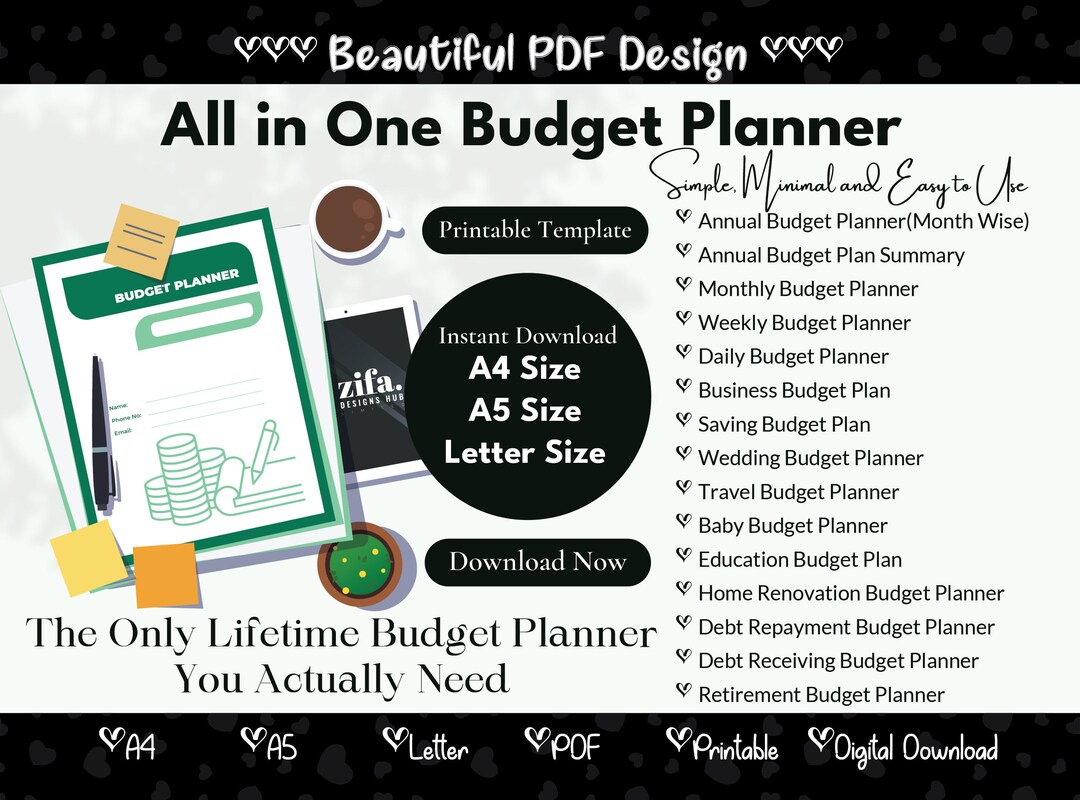 All in One Budget Planner, A4 A5 Letter Sizes (PDF) - Etsy
