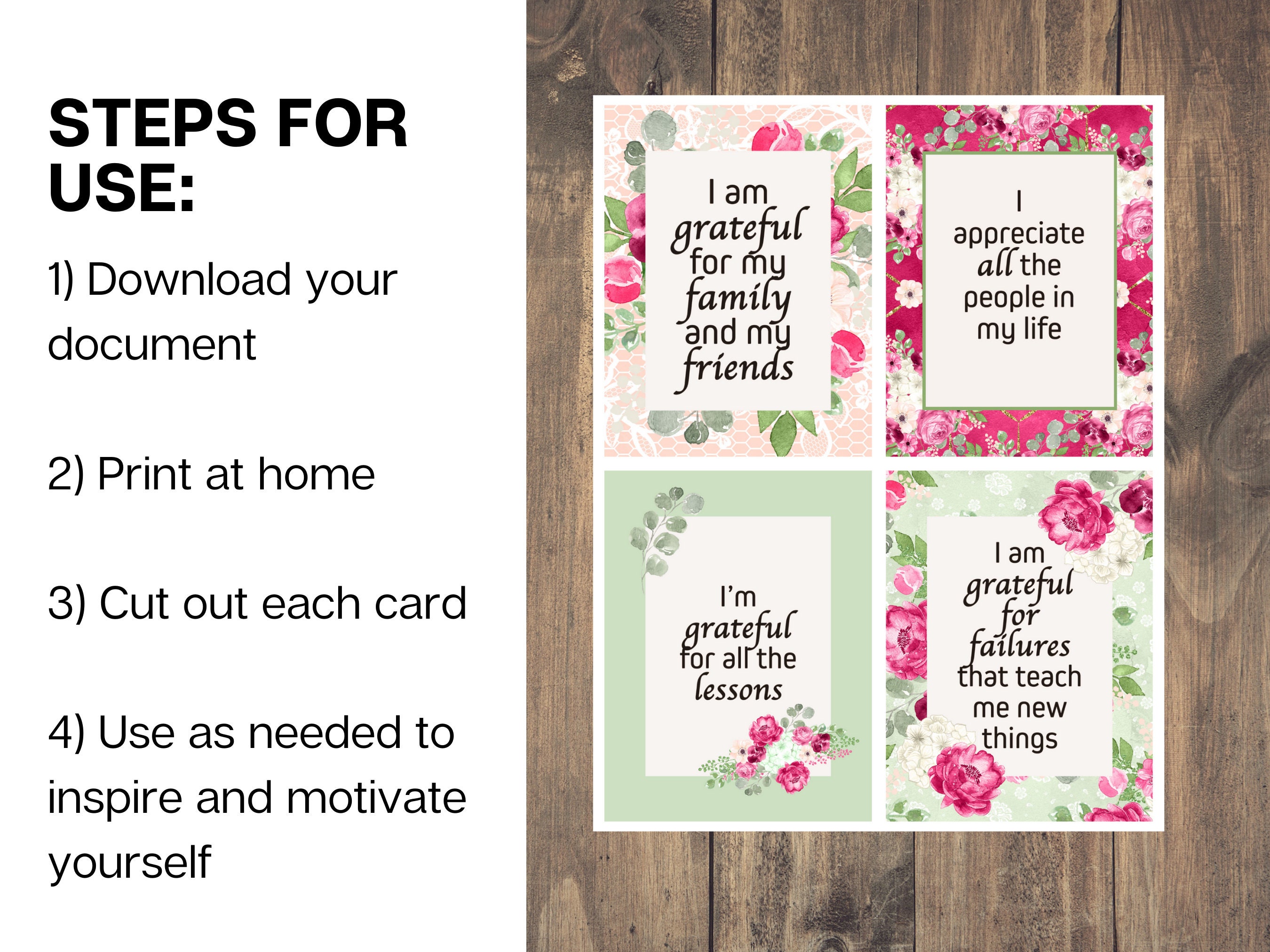 Cards of Gratitude, Printable Motivational Affirmations, Gratitude ...