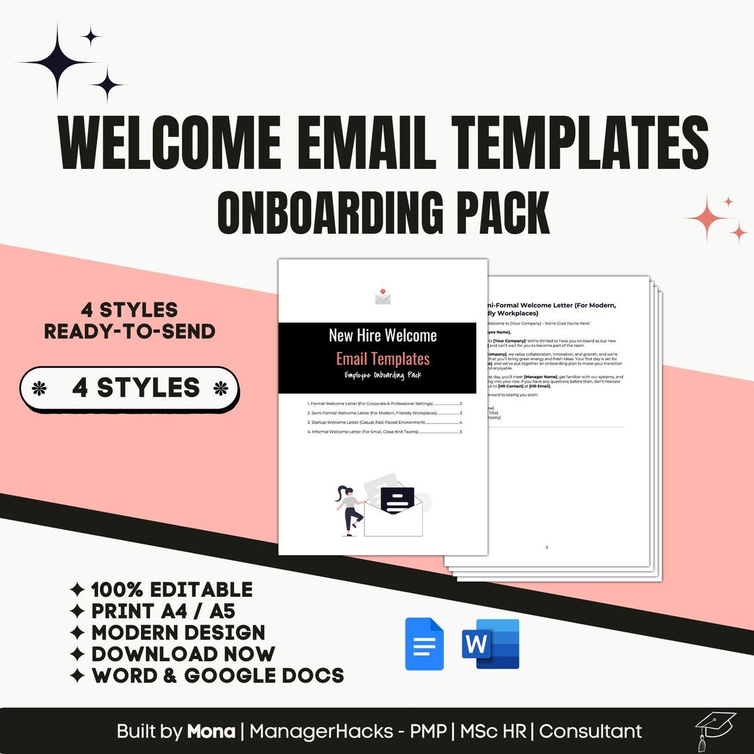 New Hire Welcome Email Templates | 4 Editable Styles | Editable Word ...