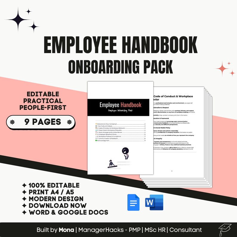 Employee Handbook Template | Modern HR Policy Document | Word & Google ...