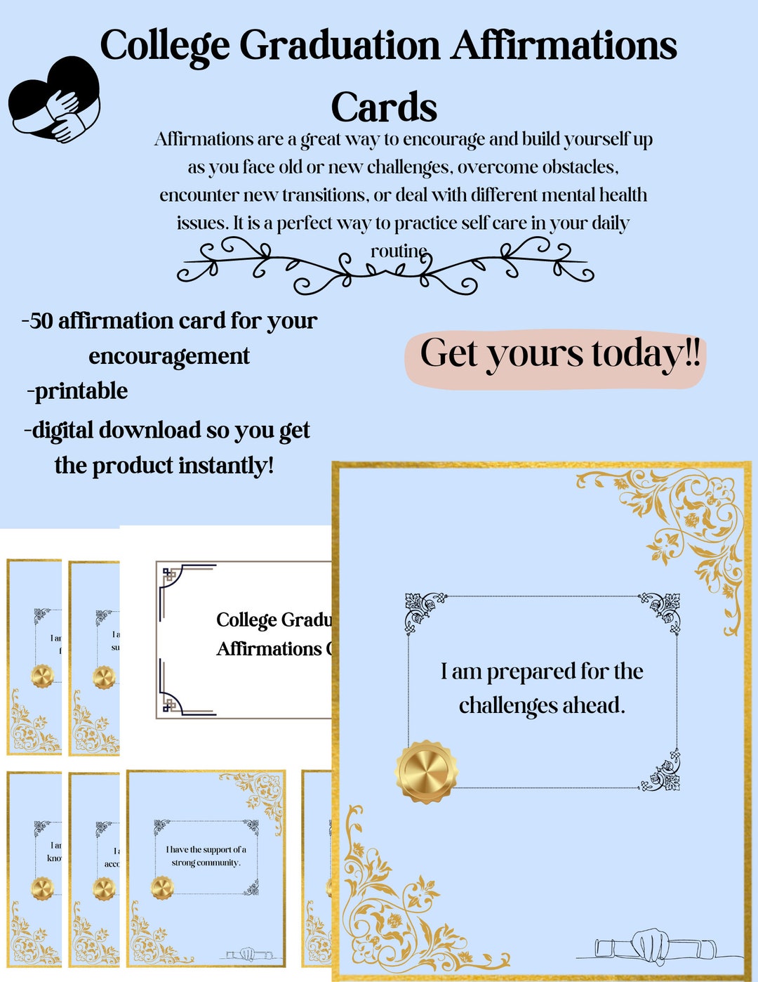 College Graduation Affirmation Cards Digital Printable - Etsy