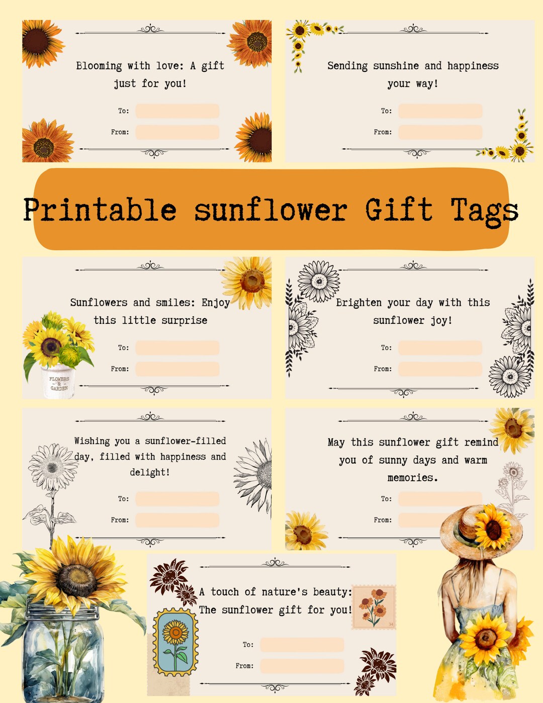 Printable Sunflower Gift Tags - Etsy
