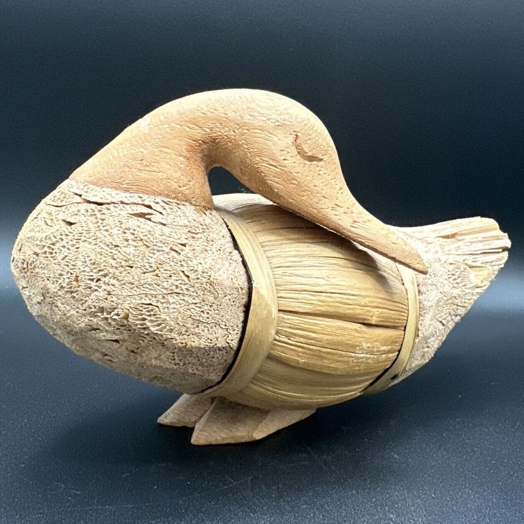 Vintage Wood, Reed and Husk Duck Decoy / Folk Art / Cabin Decor - Etsy
