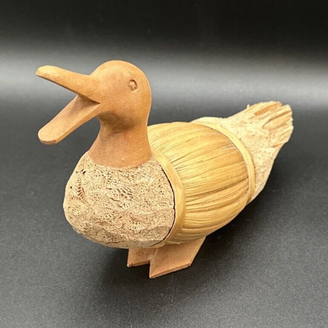 Vintage Wood, Reed and Husk Duck Decoy / Folk Art / Cabin Decor - Etsy