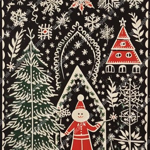 8 Assorted Block Print Style Christmas Cards Set | Winter Village ...