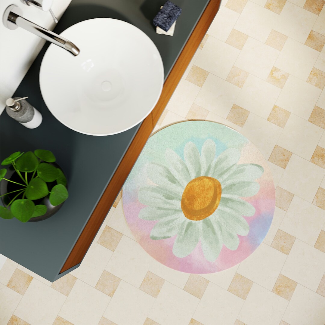 Round Daisy Bath Mat Rug for Your Bathroom - Etsy