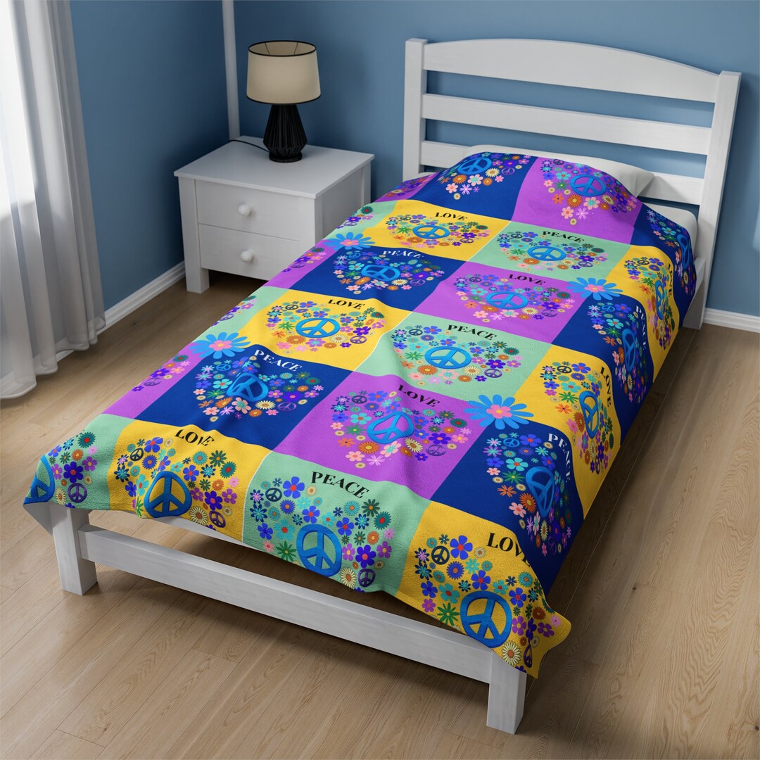 Peace Love Throw, Boho Hippie Blanket, Hippie Peace Patchwork Blanket ...