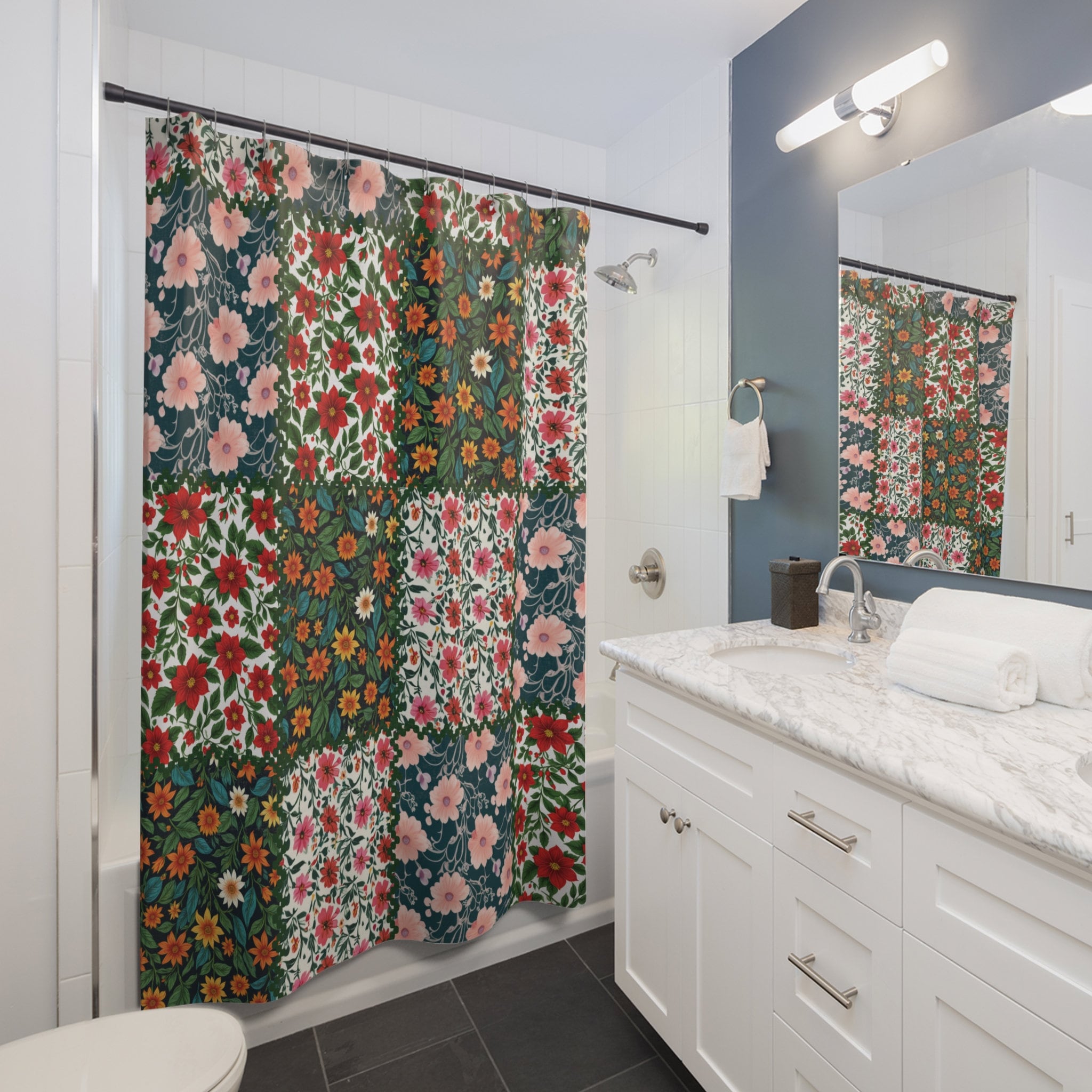 Wildflower Shower Curtain, Patchwork Shower Curtain, Flower Shower ...