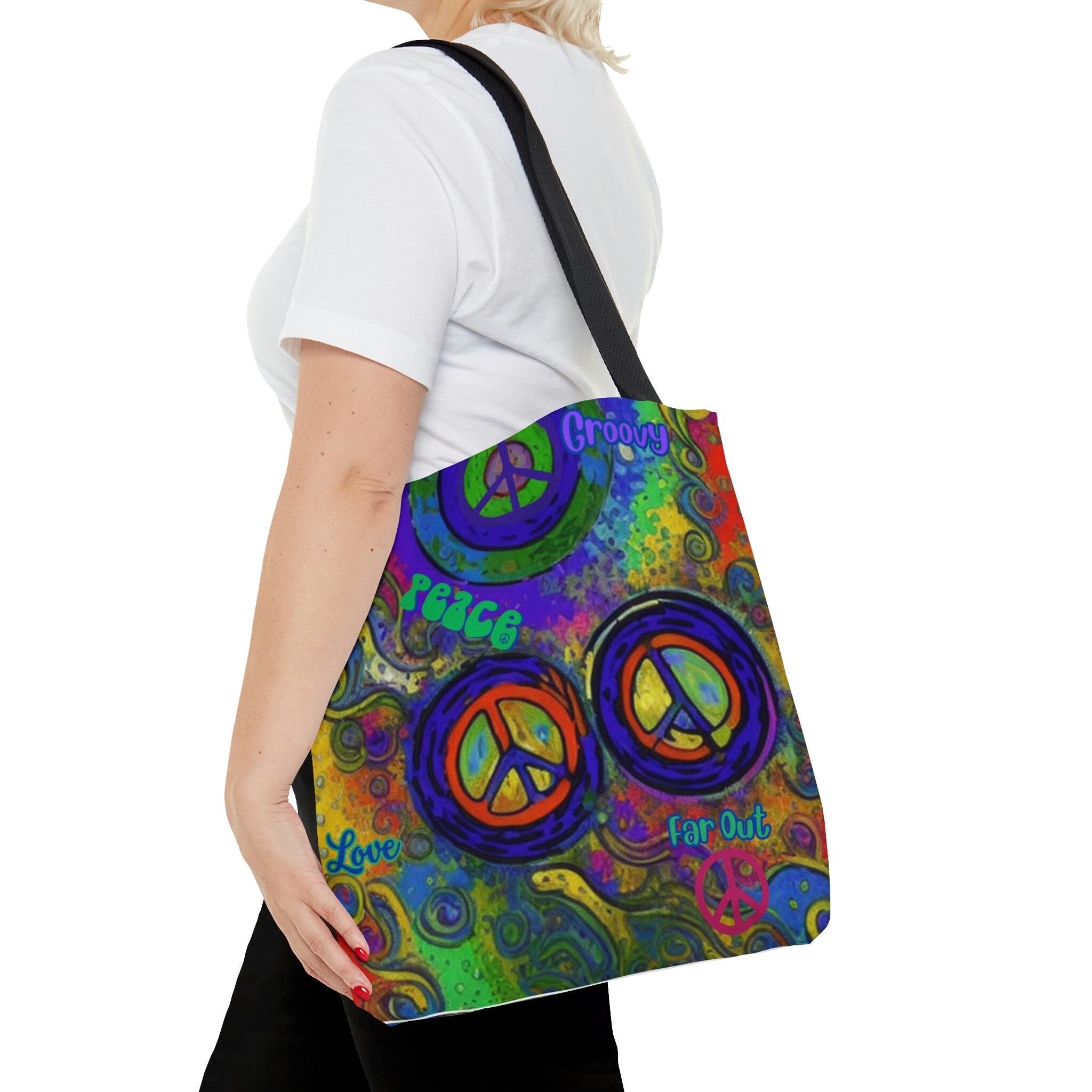 Hippy Tote Bag, Psychedelic Beach Bag, Peace Market Bag, Hippie ...