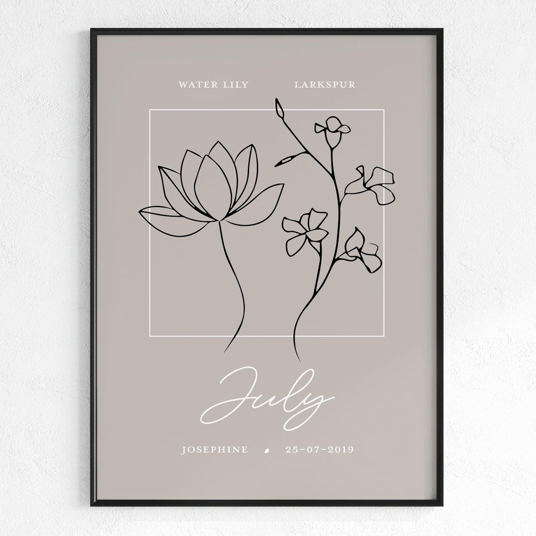 Personal July Birth Flower Premium Print, July Delphinium Water Lily ...