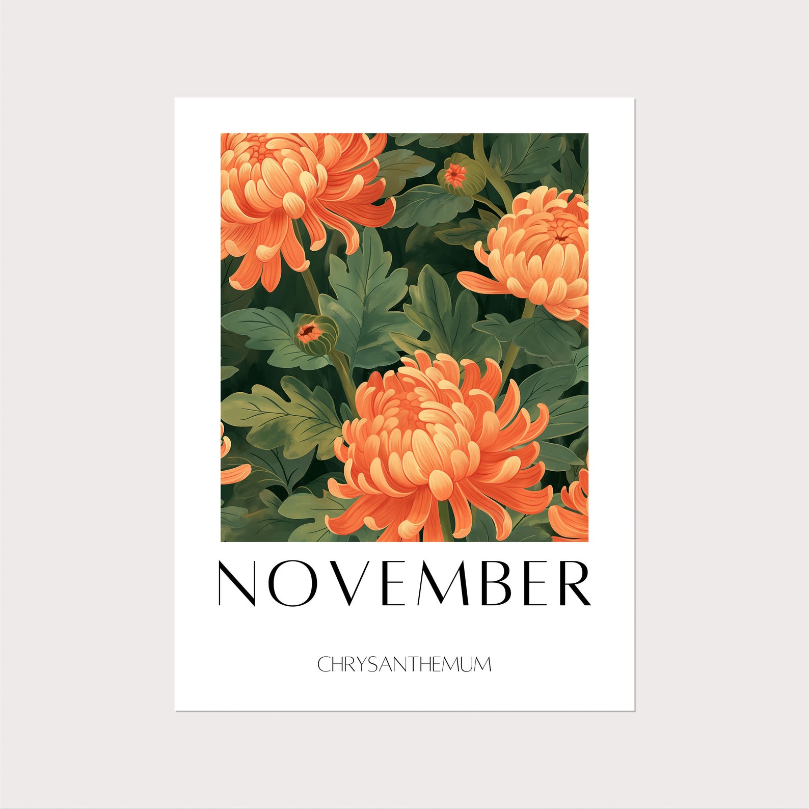 Birth Flower Premium Print, November Chrysanthemum Birth Month Flower ...