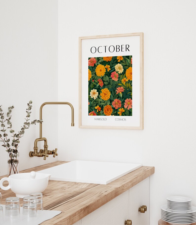 Birth Flower Premium Print, October Marigold & Cosmos Birth Month ...