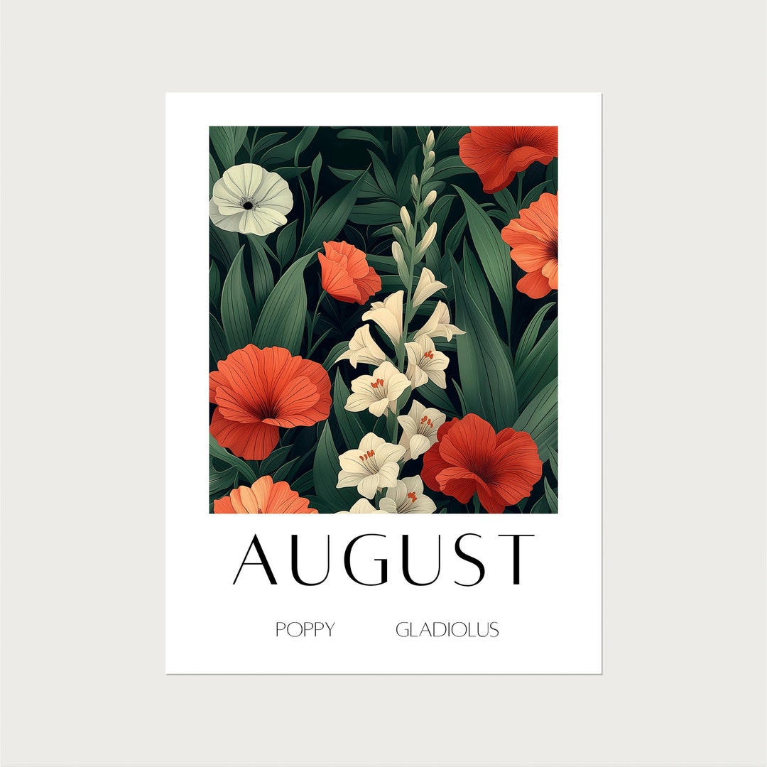 Birth Flower Premium Print, August Poppy & Gladiolus Birth Month Flower ...