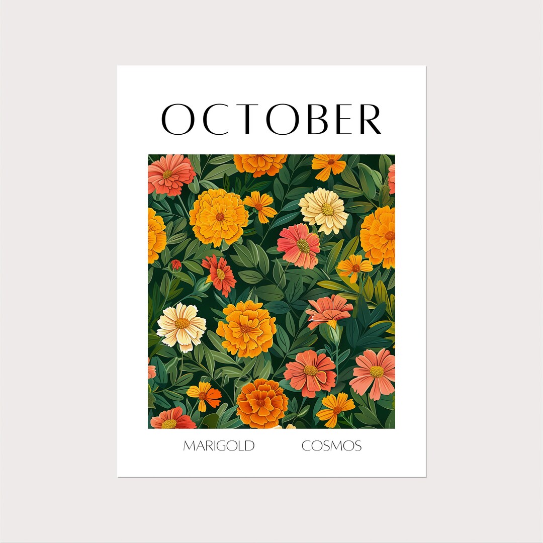 Birth Flower Premium Print, October Marigold & Cosmos Birth Month ...