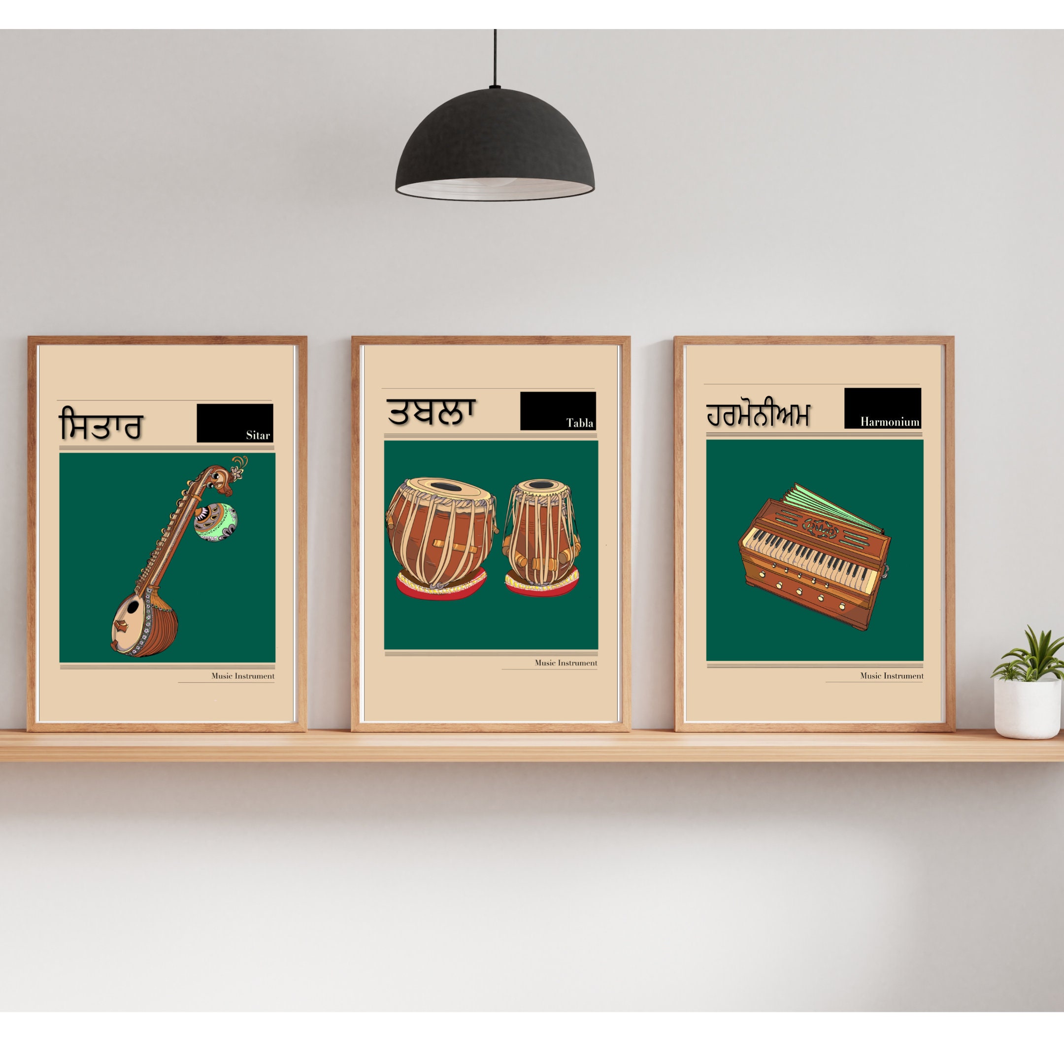 Set of 3: Indian Instruments in Punjabi| Indian Music Instrument Art ...