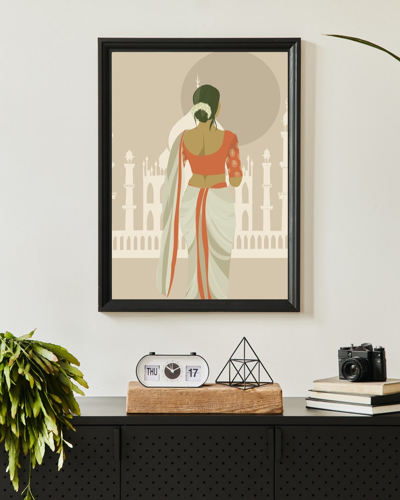 Desi Woman in Sari Artwork- South Asian Artwork| Desi Art, Indian ...