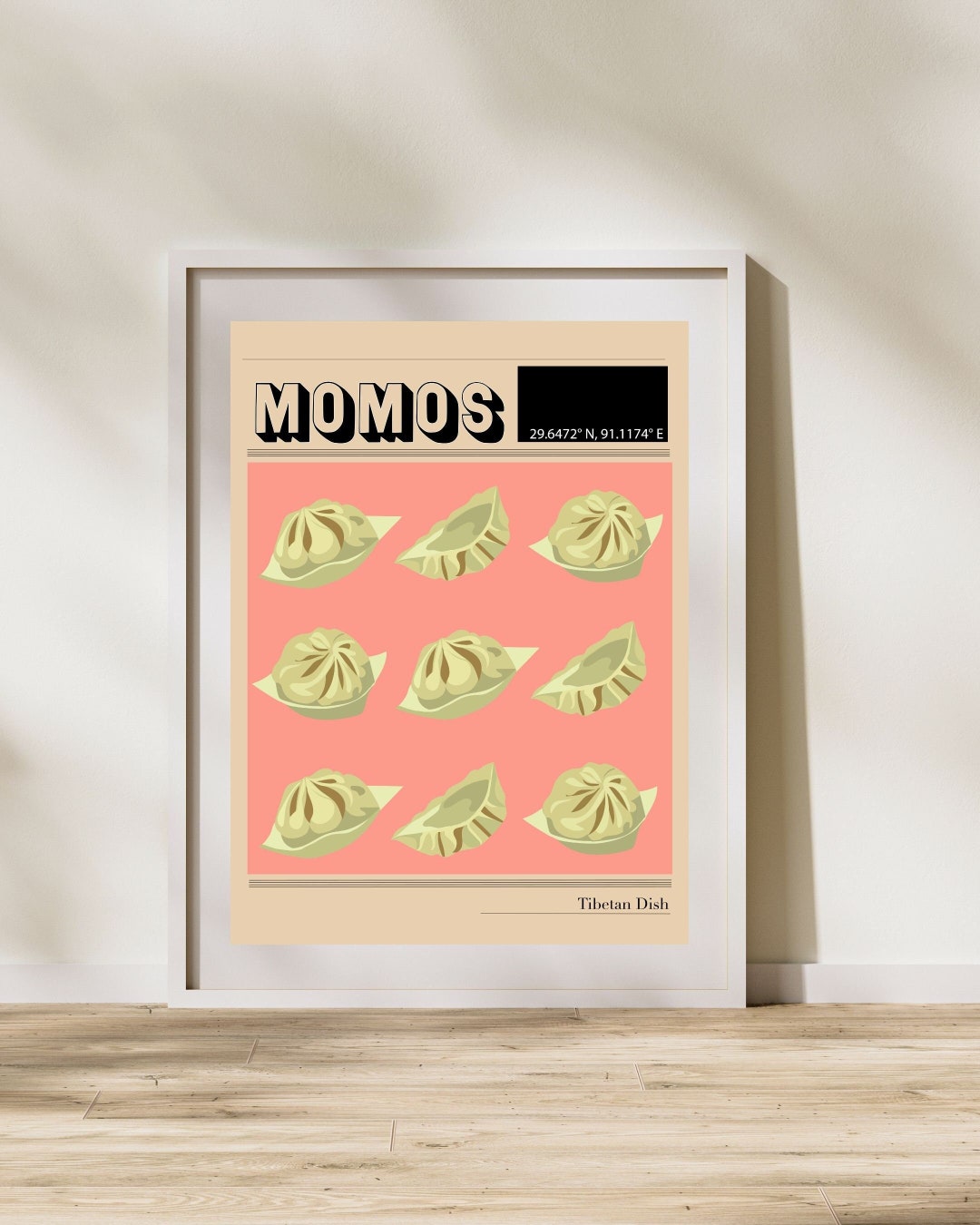 Momos Tibet Indian Food Poster | Retro Food Art |south Asian Cuisine ...