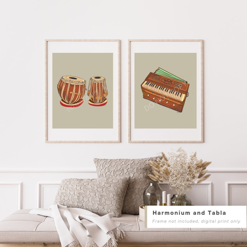 Set of 2: Tabla and Harmonium Music Instruments Poster Indian ...