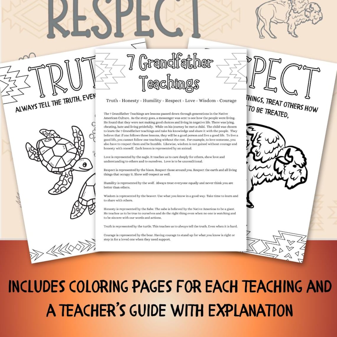 Native American 7 Grandfather Teachings Coloring Pages and Mini-lesson ...