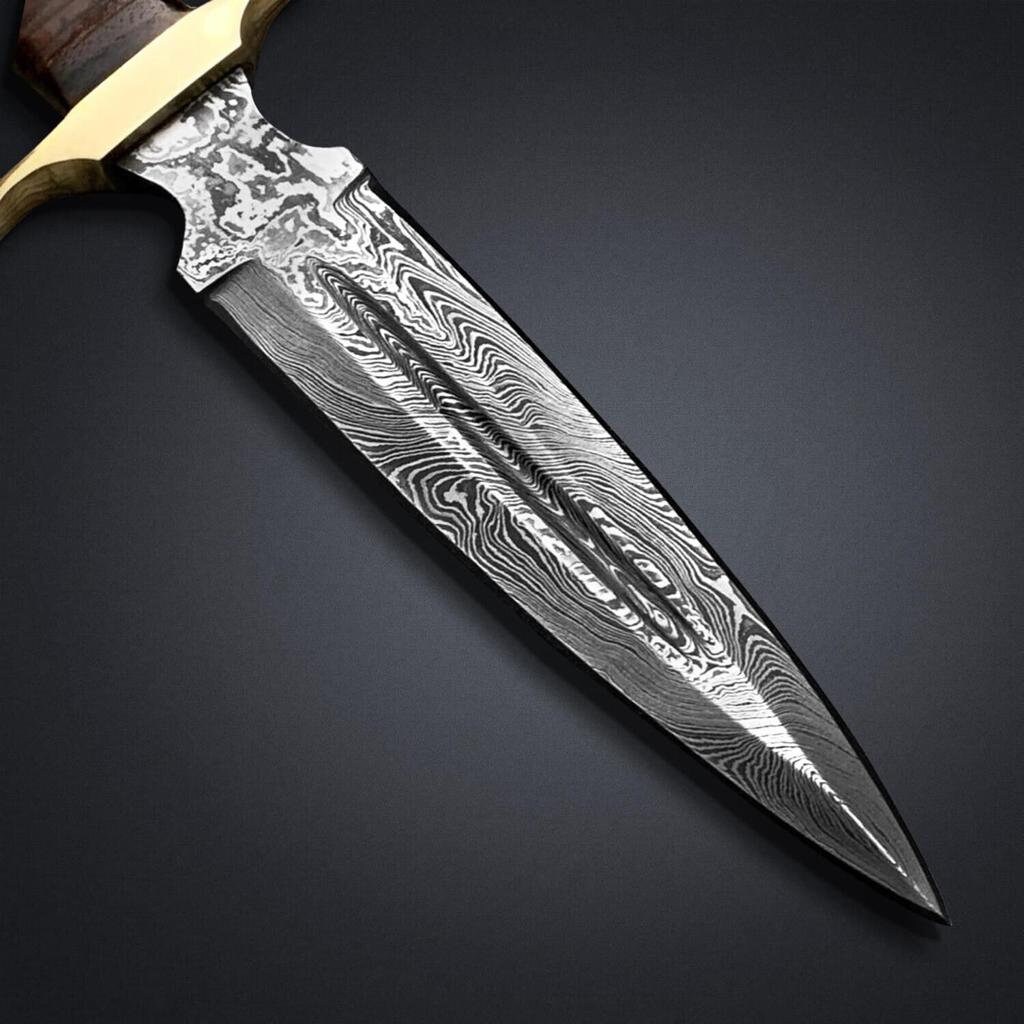 12 Arkansas Toothpick Custom Handmade Damascus Steel Dagger Knife, Dagger Hunting Knife With ...