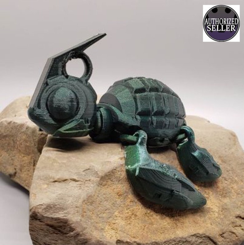 Articulating Grenade Turtle W/ Removable Head / 3D Print / Toy / Fidget ...