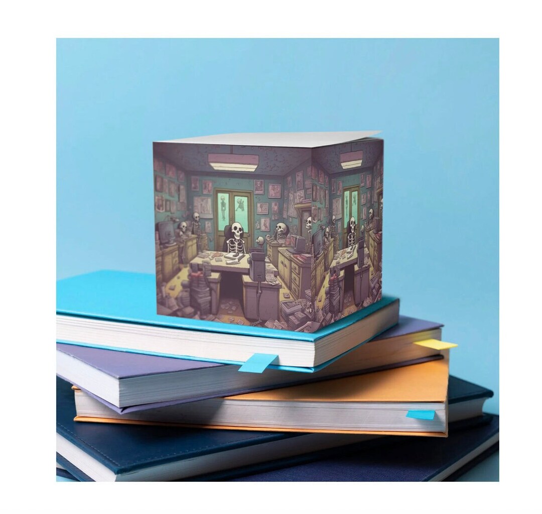 Personalizable Human Skeleton Worker Post It Cube Messy Office Sticky ...