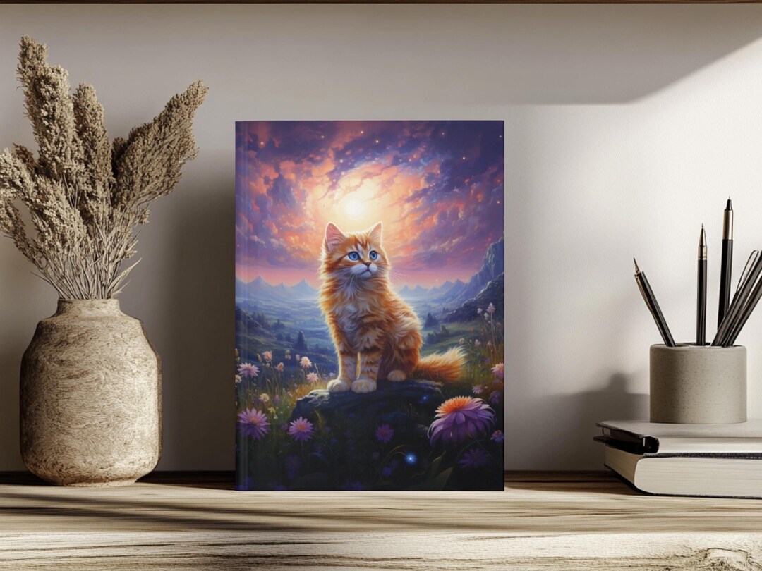 Cute Cat Notebook Orange Tabby Cat Hardcover Journal Cat and Flowers ...