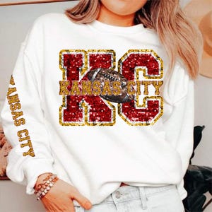 Kansas City Football Faux Sequin Sweatshirt- KC Chiefs Sequin Sleeve Design - Etsy