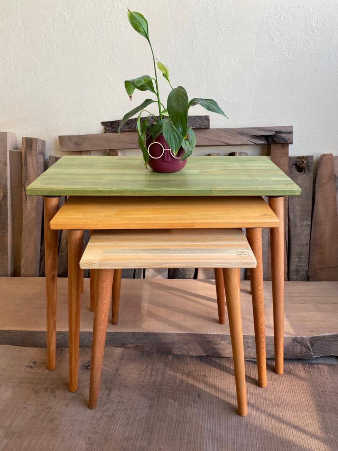 Enkare Ardesen 3'lü Zigon Sehpa, El Yapımı, Masif Ahşap, Ikea Tarzı ...