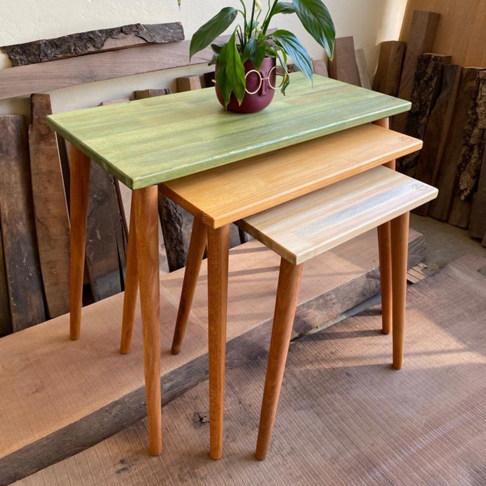 Enkare Ardesen 3'lü Zigon Sehpa, El Yapımı, Masif Ahşap, Ikea Tarzı ...