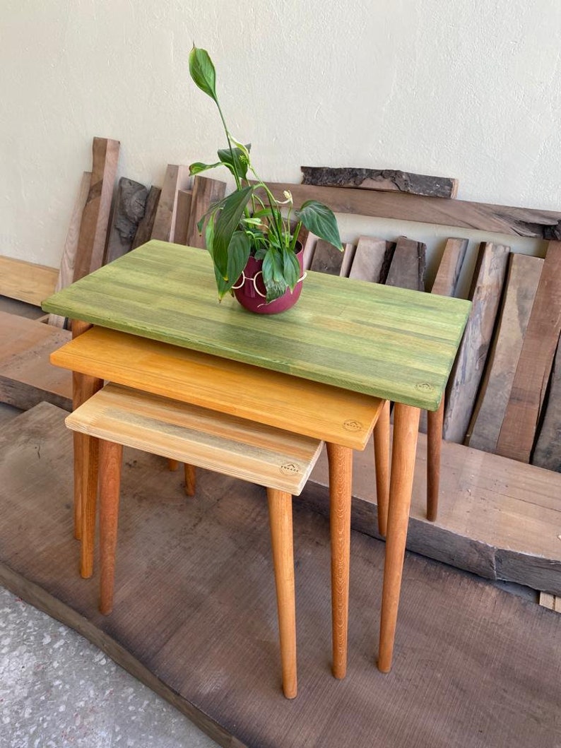 Enkare Ardesen 3'lü Zigon Sehpa, El Yapımı, Masif Ahşap, Ikea Tarzı ...