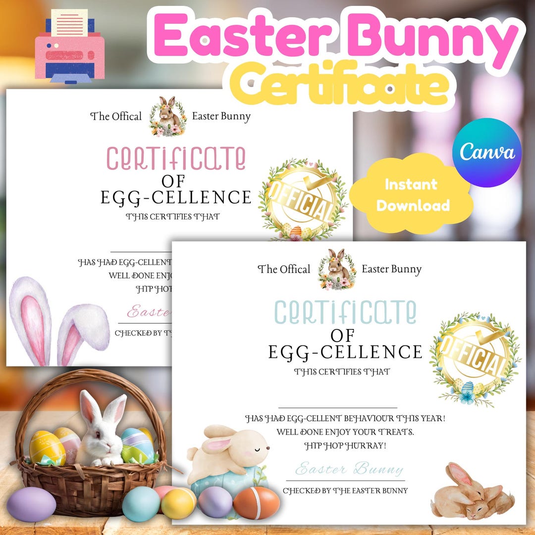 Easter Bunny Certificate Printable | Digital Download for Kids | Bunny ...