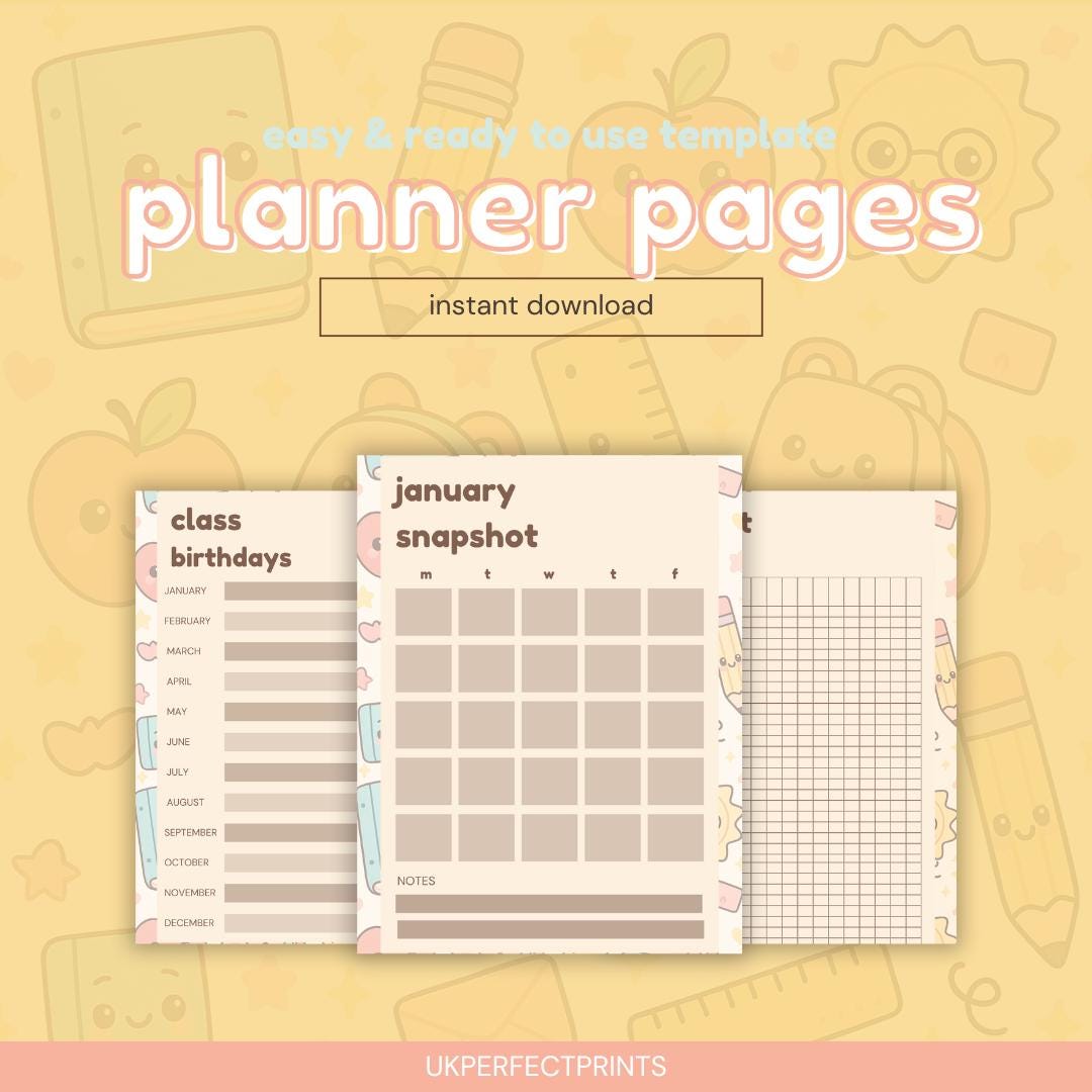 Kawaii Teacher Planner | Printable Pastel School Theme (PDF) - Etsy