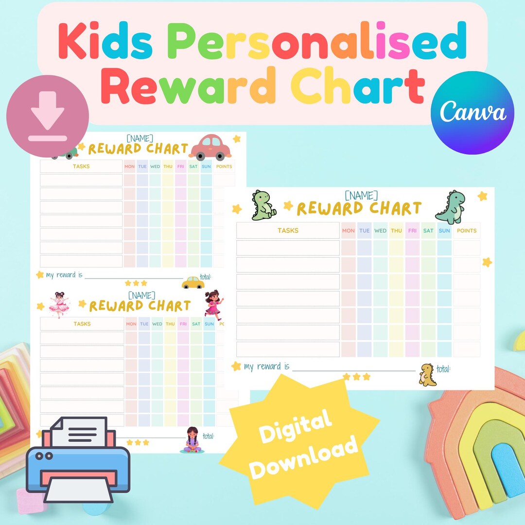 Personalized Kids Reward Chart | Printable Chore Chart (digital ...