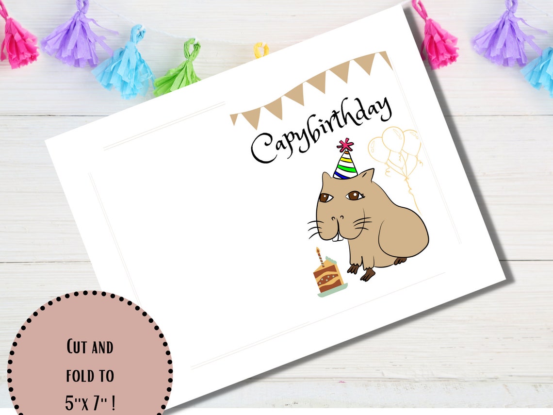 Capybirthday Capybara Birthday Card Digital Printable Cute - Etsy
