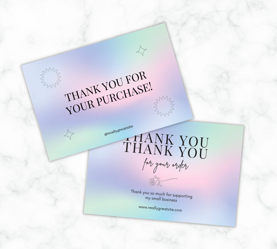 Holo Rainbow Theme Thank You Card Template, Editable Aesthetic Business ...