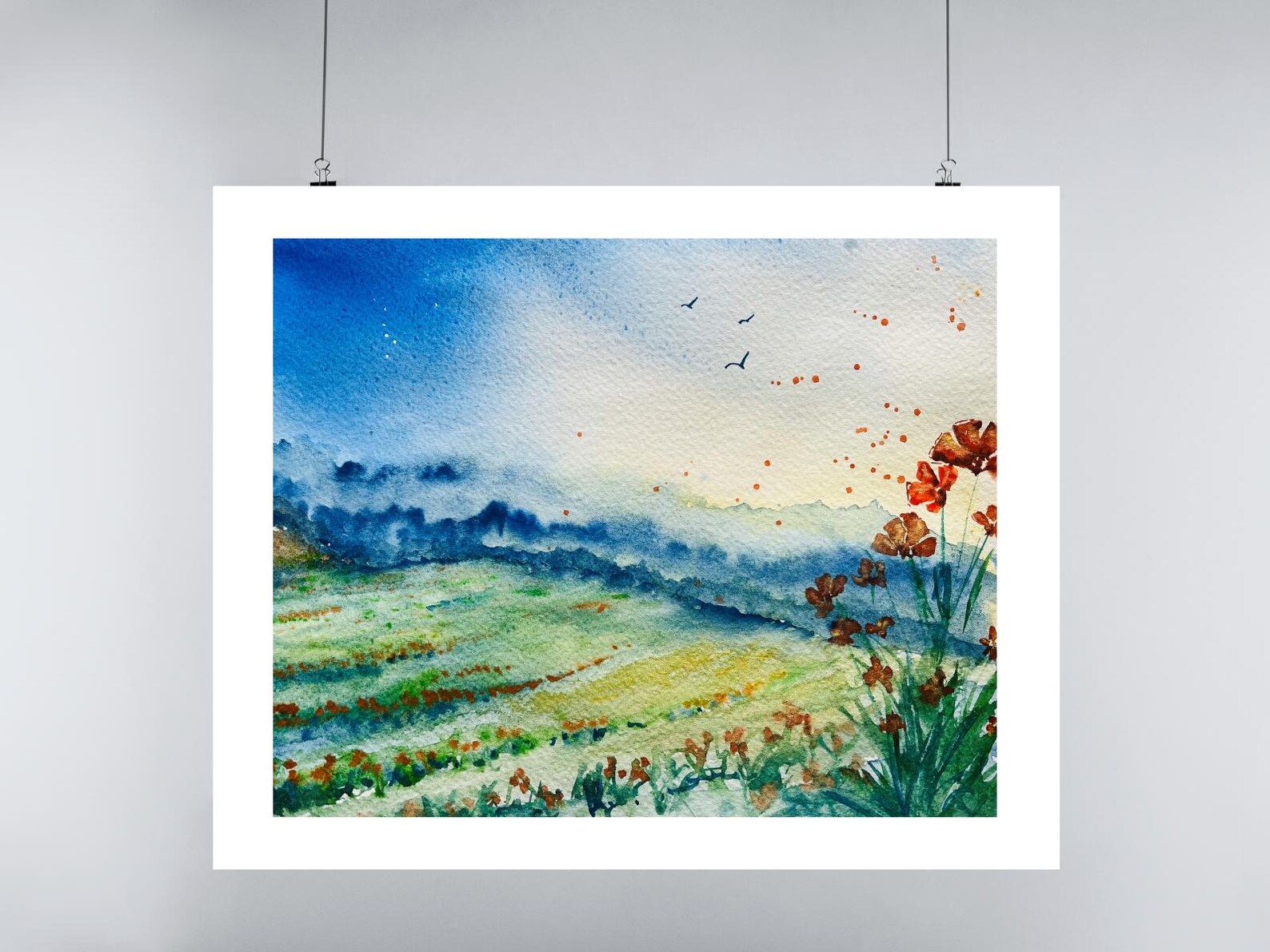 The "summer Field" and Flower 10x8 Giclee Watercolor Landscape Print of ...