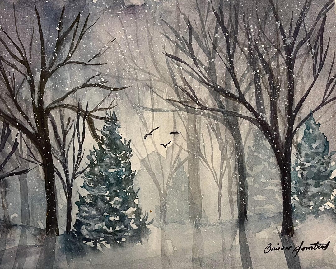 The "winter Woodlands" 10x8 Giclee Watercolor Snowy Day With Mist ...