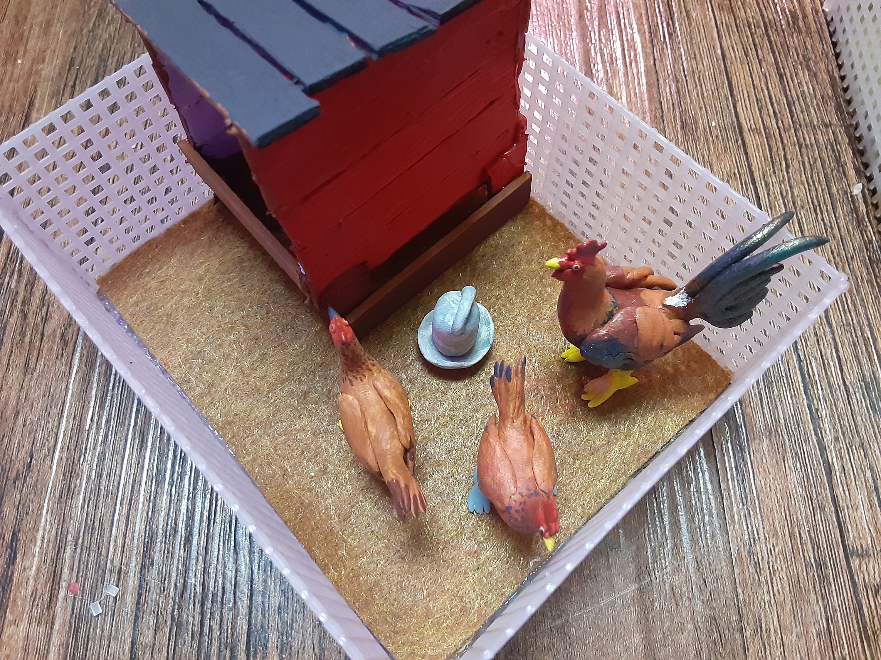 Miniature Dollhouse Chicken Diorama Wheaten Red Chickens Rooster Hen - Etsy