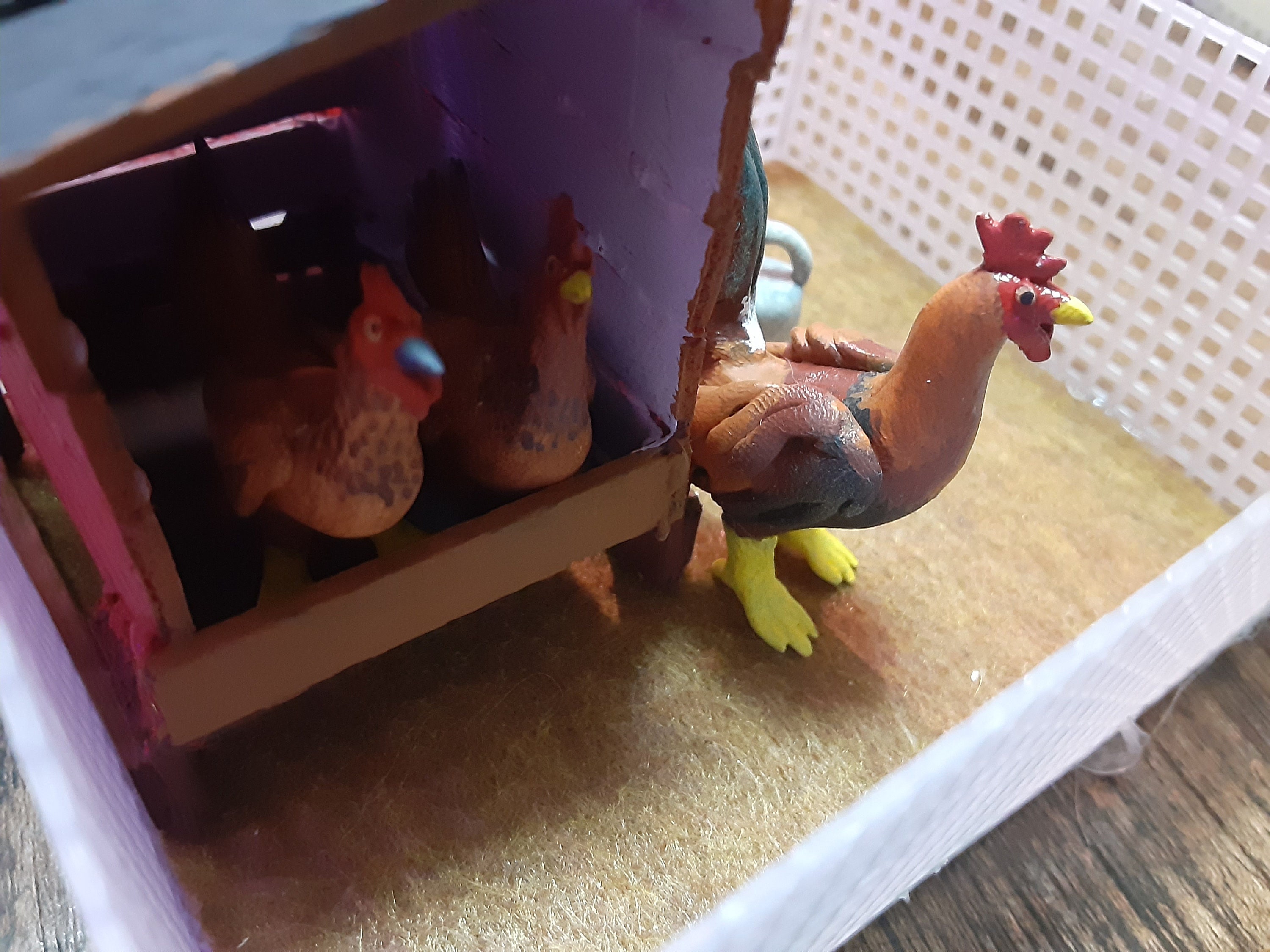 Miniature Dollhouse Chicken Diorama Wheaten Red Chickens Rooster Hen - Etsy